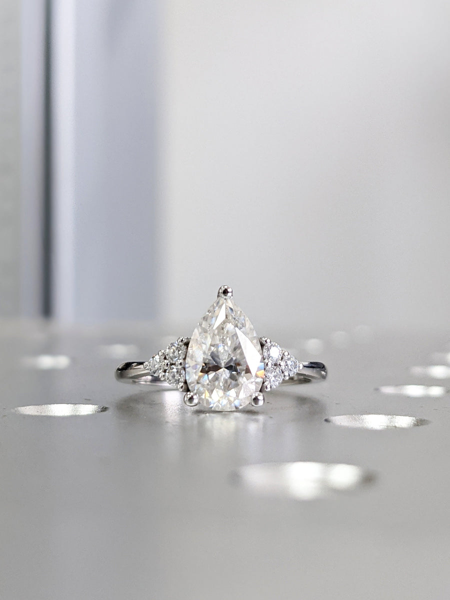 Pear shaped Moissanite engagement ring vintage Unique Round cut diamon – Braverman Oren