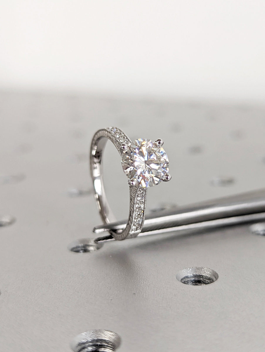 Vintage Engagement Ring 14k gold hand engraved ring, moissanite engage – Braverman Oren