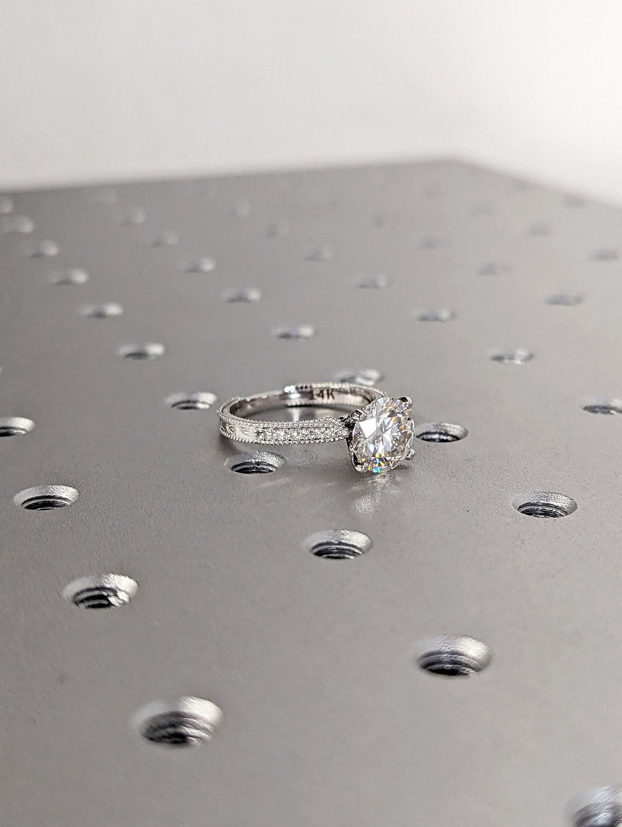 Vintage Engagement Ring 14k gold hand engraved ring, moissanite engage – Braverman Oren