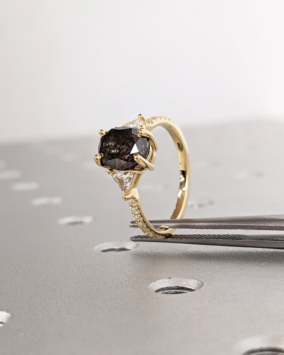 Raw Diamond Oval Triangle Diamond, Salt and Pepper, Unique Engagement ...