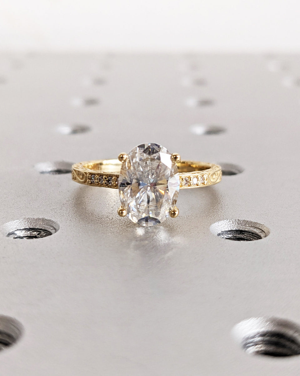 Vintage Engagement Ring, 18K Gold, Hand Engraved Ring, Moissanite Enga ...