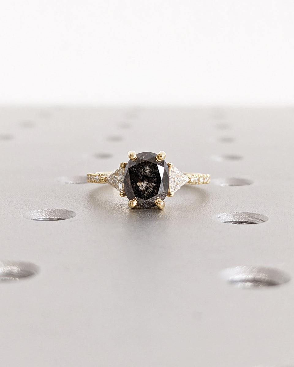 Raw Diamond Oval Triangle Diamond, Salt and Pepper, Unique Engagement ...