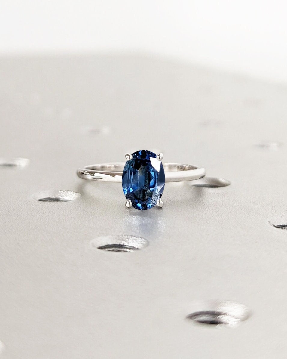Oval Cut Blue Lab Sapphire Engagement Ring / Oval Shape Lab Grown Blue ...