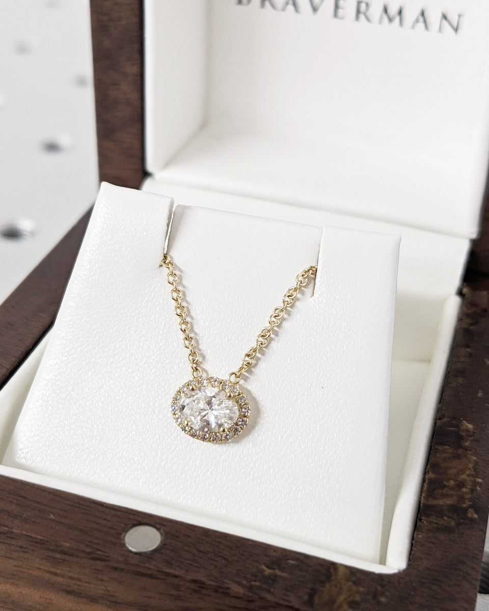 Yellow Gold Lab Grown Diamond Chain Necklace for Her | Oval Solitaire ...