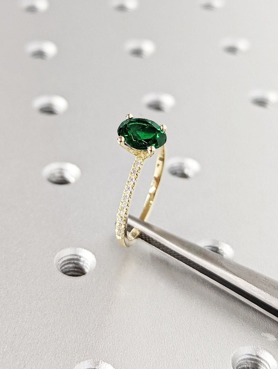 Vintage Oval cut Emerald Engagement Ring | Emerald Proposal Ring | 14K ...