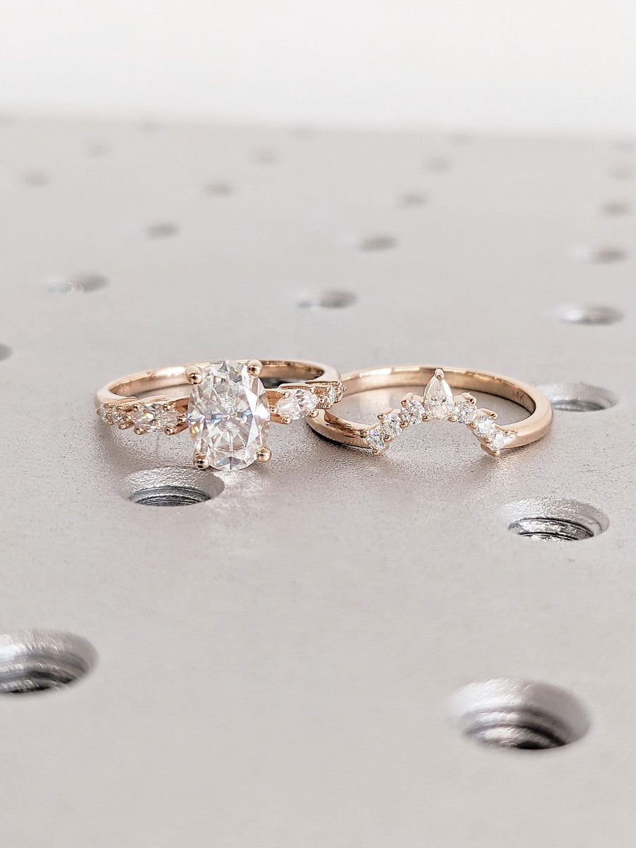 14K Rose Gold Moissanite Engagement Ring Set | Vintage Promise Ring ...