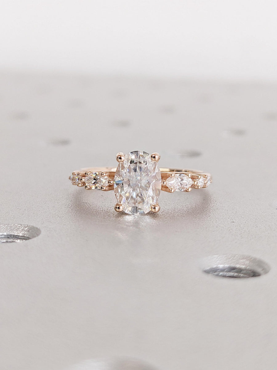 Oval Lab Diamond Promise Ring • Solid 14K Rose Gold Ring • Unique Marq ...