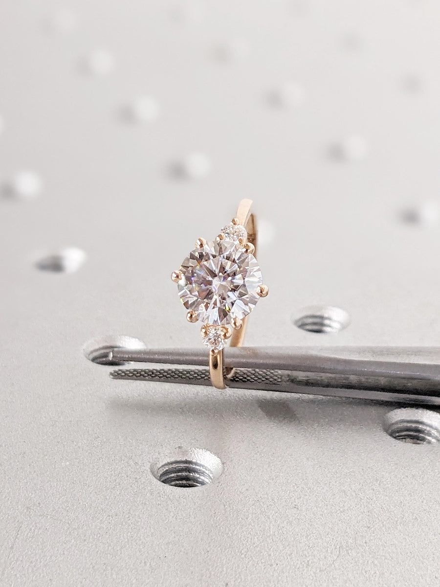 Art Deco Lab Grown Diamond Ring, Dainty 14k Rose Gold Ring, Vintage Th ...