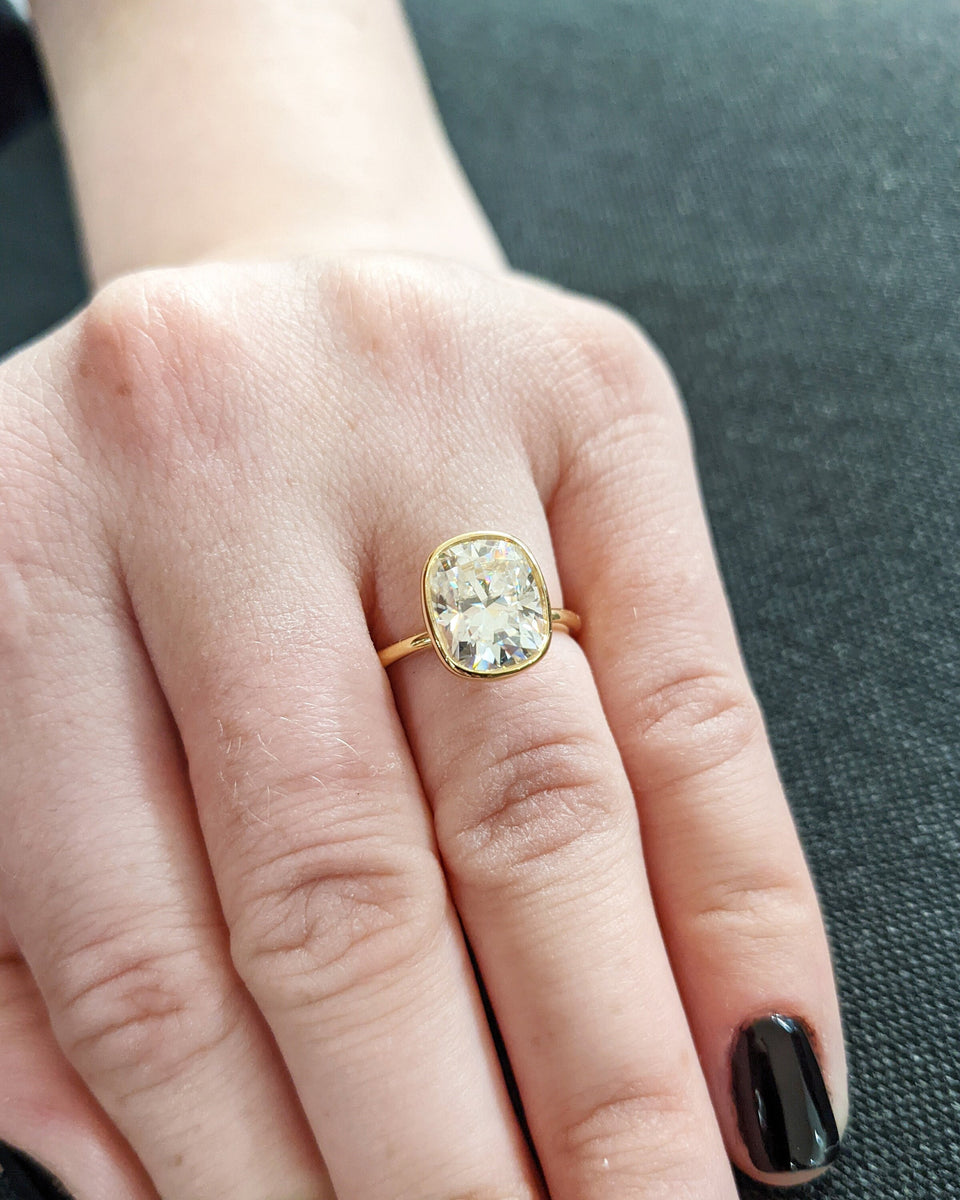 Elongate Cushion cut Man Made Diamond Ring | 18k Solid Gold Rings for ...