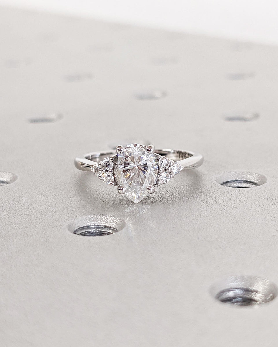 Vintage Pear Moissanite Engagement Ring, Unique Art Deco Diamond Clust ...