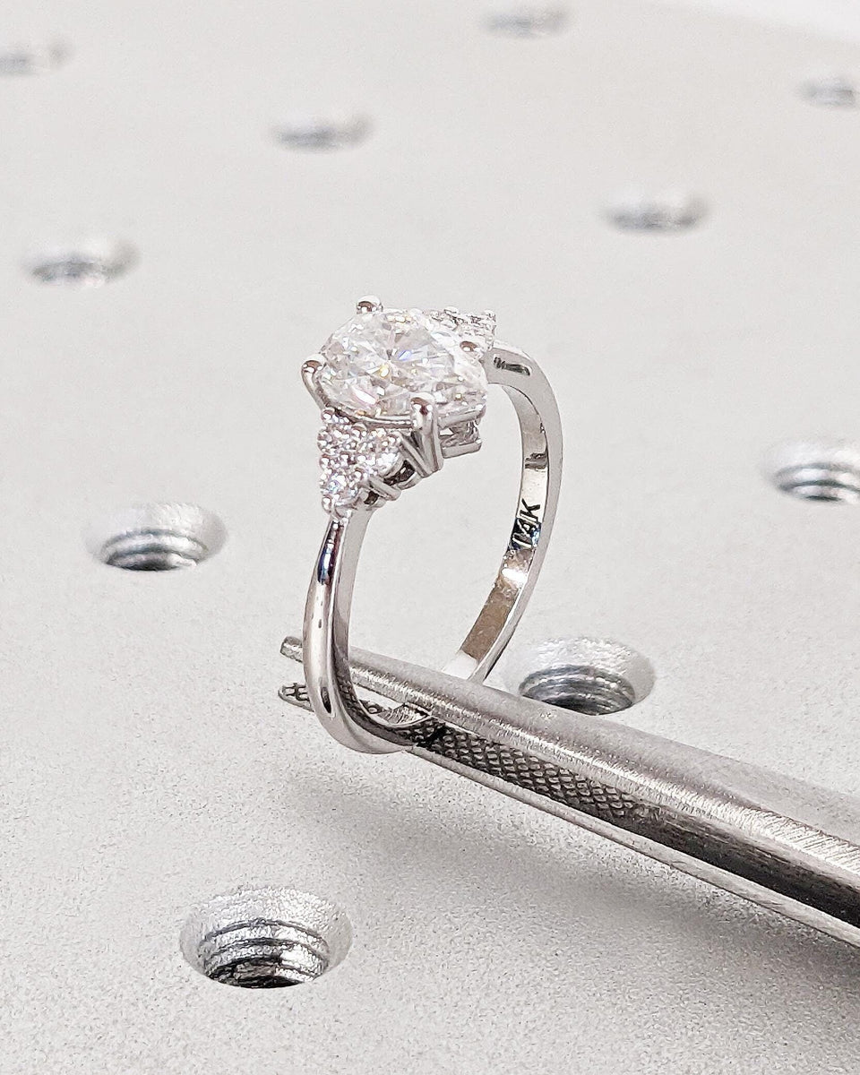 Vintage Pear Moissanite Engagement Ring, Unique Art Deco Diamond Clust ...