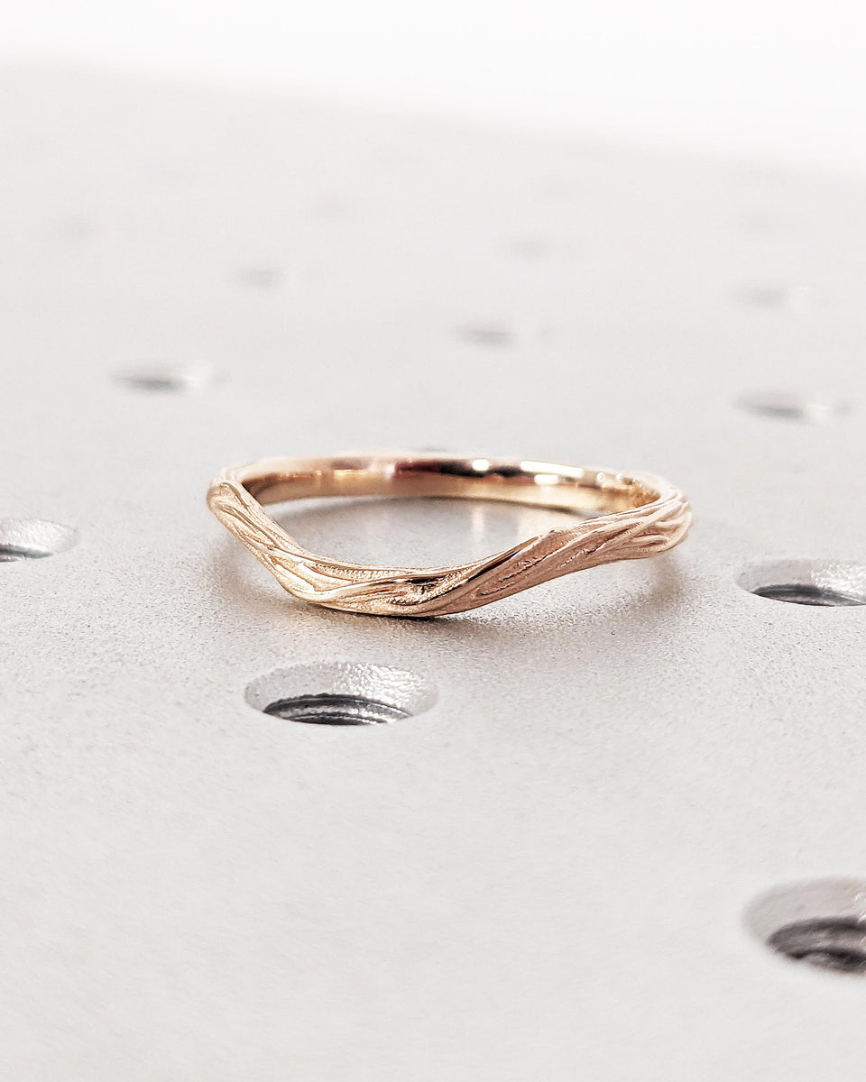14K Rose Gold Tree Bark Bands | Rose Gold Tree Wedding Rings | Nature ...