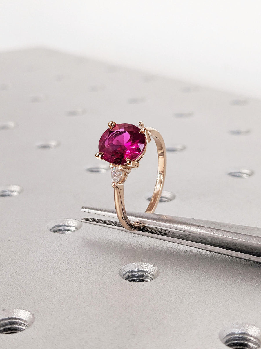 14k Rose Gold Ruby and Lab Diamond Engagement Ring | Round cut Ruby Ri ...