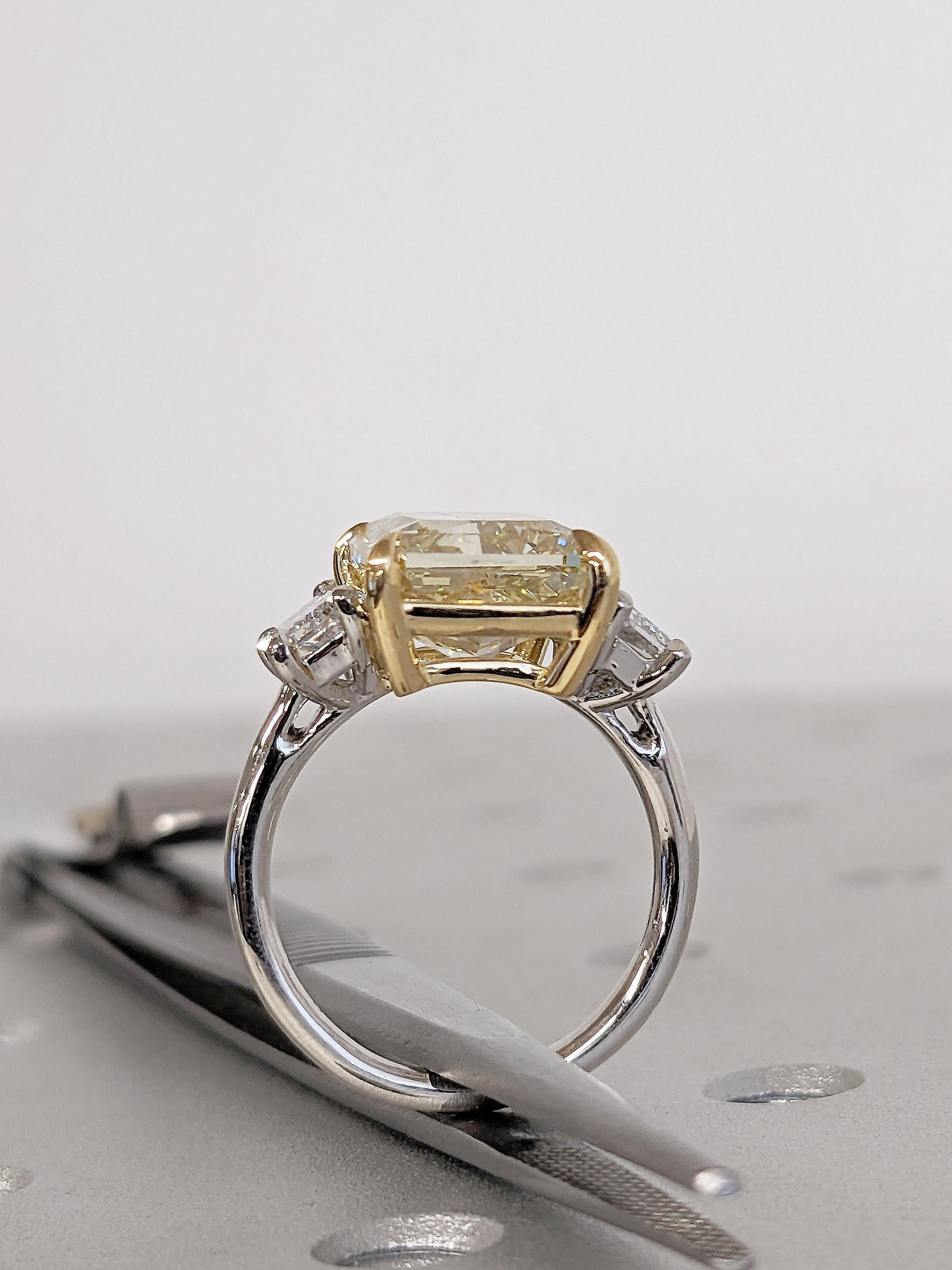 Radiant Cut Engagement Ring, Art Deco Three Stone Diamond Ring, Yellow ...