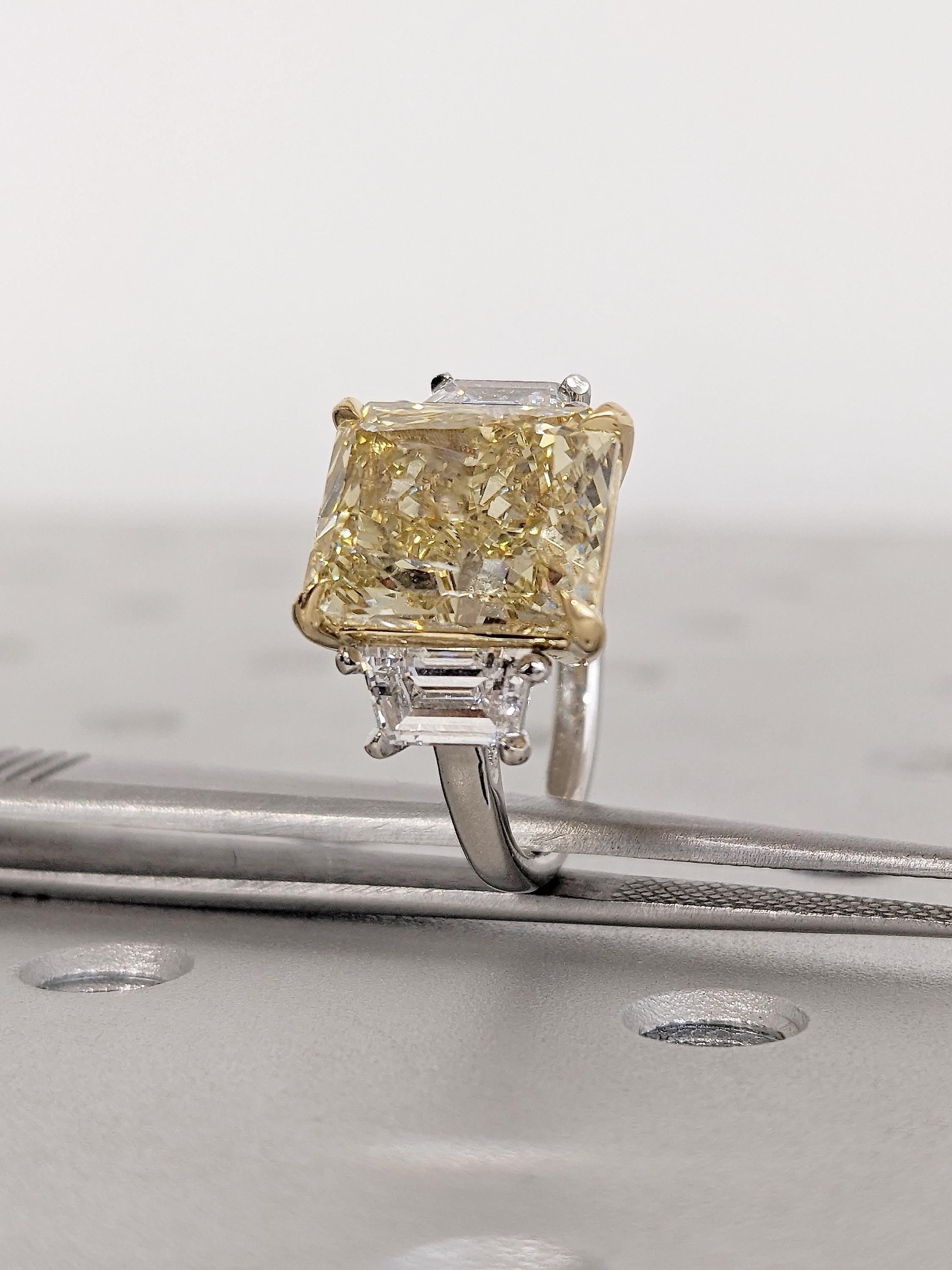 Radiant Cut Engagement Ring, Art Deco Three Stone Diamond Ring, Yellow ...