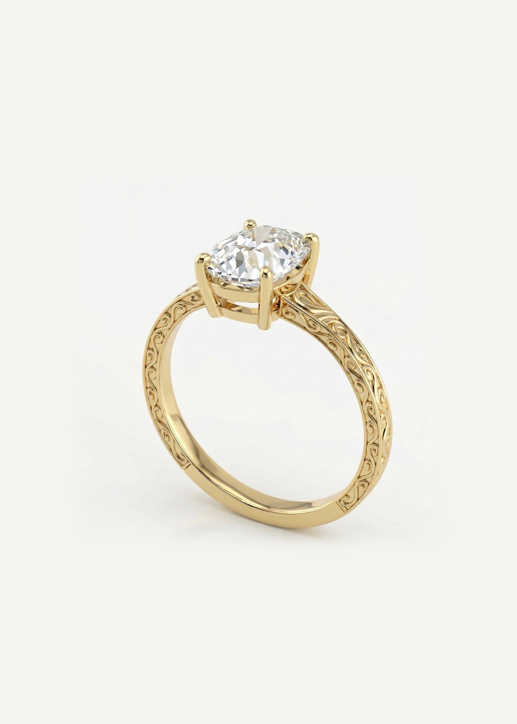 Old Mine cut Moissanite Ring | Elongated Cushion Moissanite Solitaire ...