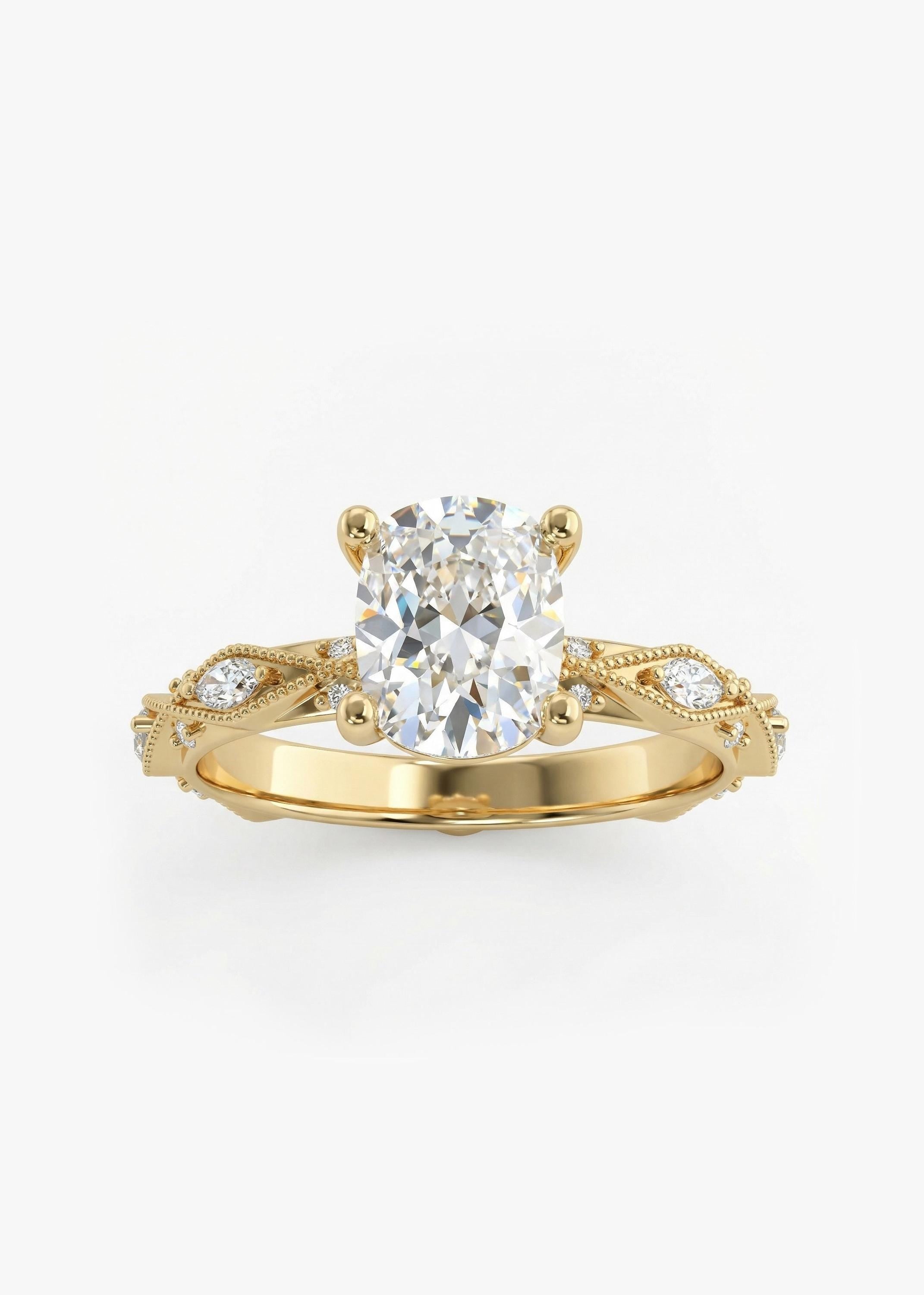 Old Mine Cut Antique Cushion Cut Moissanite Engagement Ring | 1-4 CT E ...