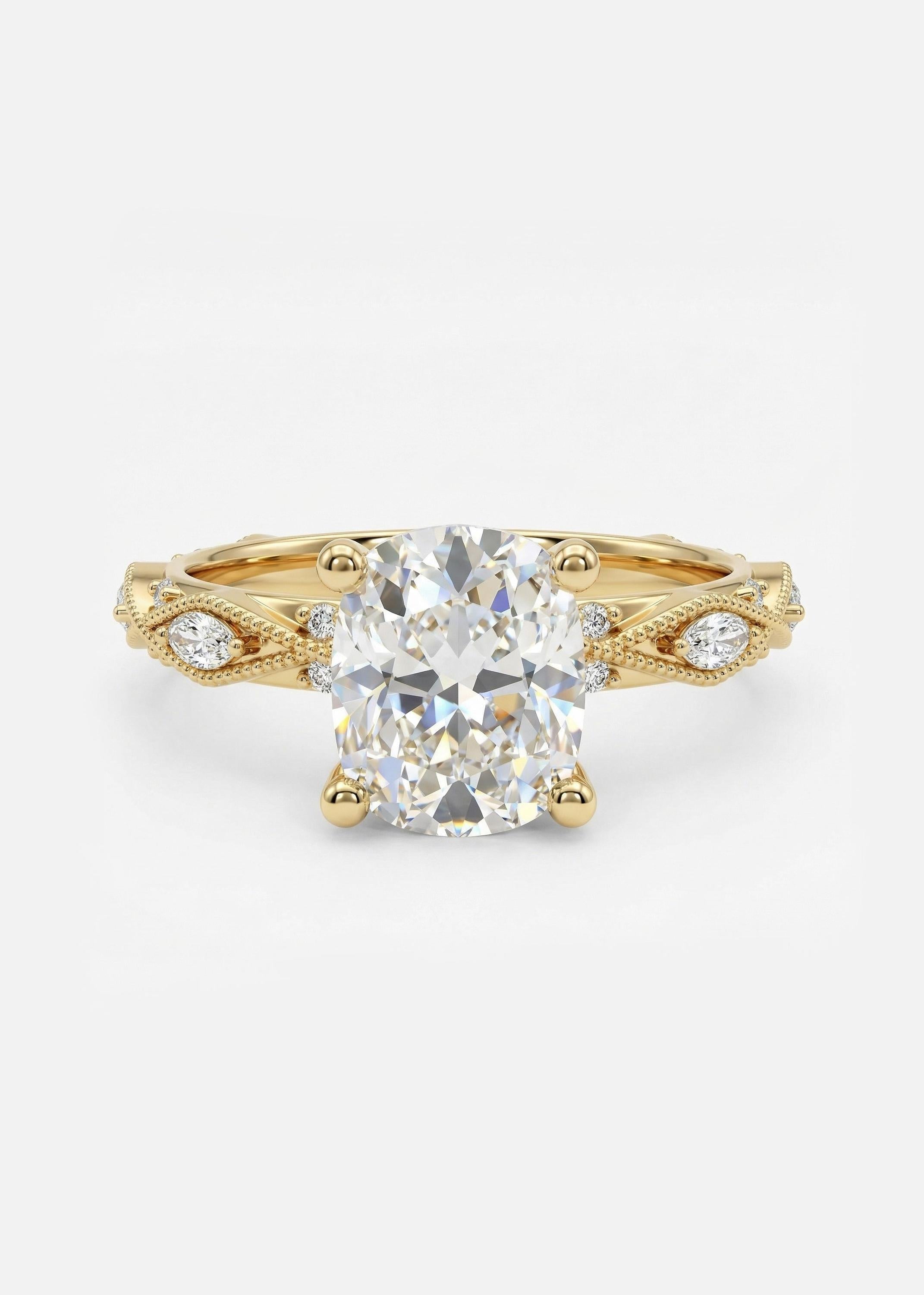 Old Mine Cut Antique Cushion Cut Moissanite Engagement Ring | 1-4 CT E ...