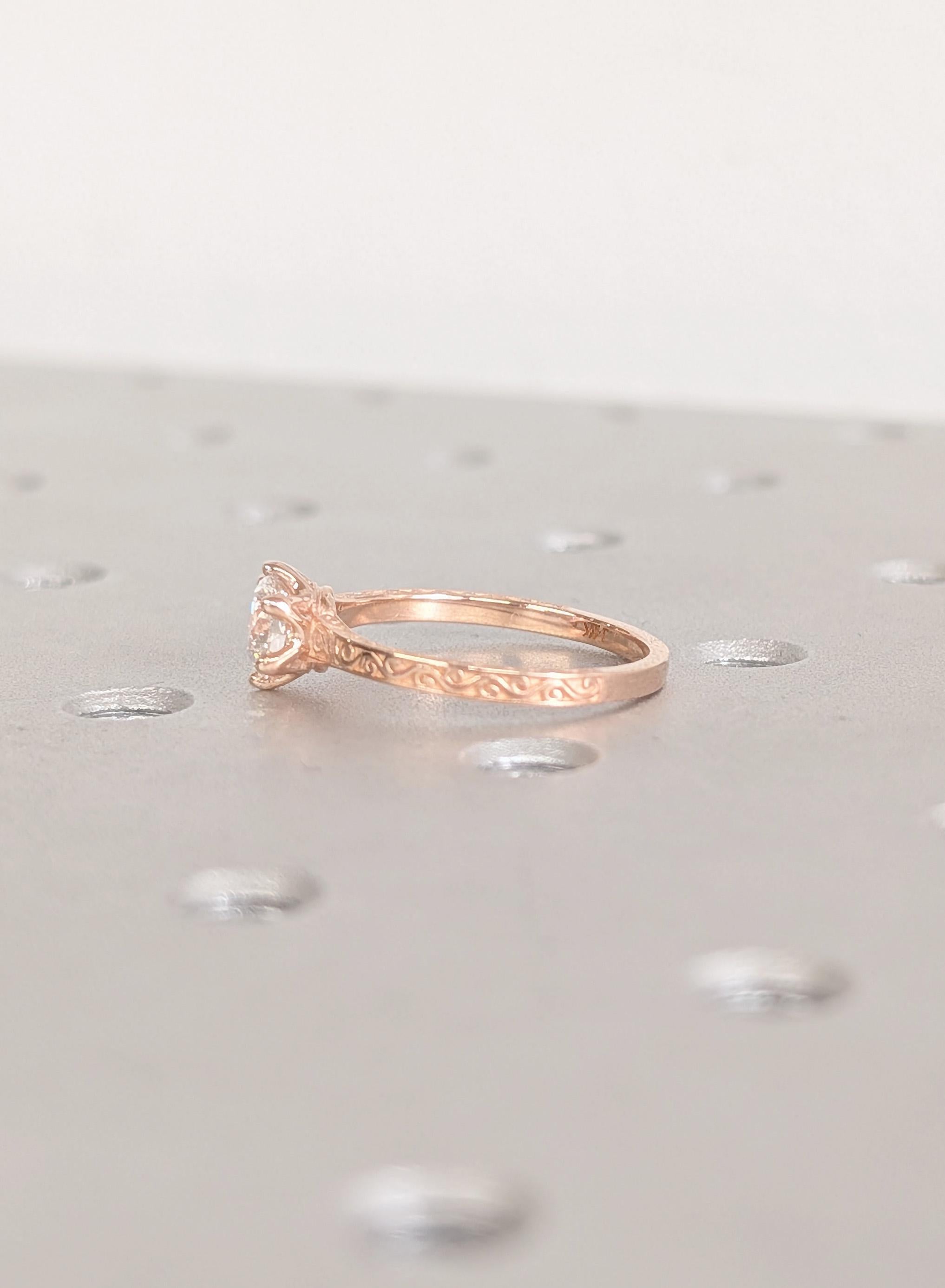Moissanite Engagement Rings, Filigree 14k Rose Gold Solitaire Woman's ...