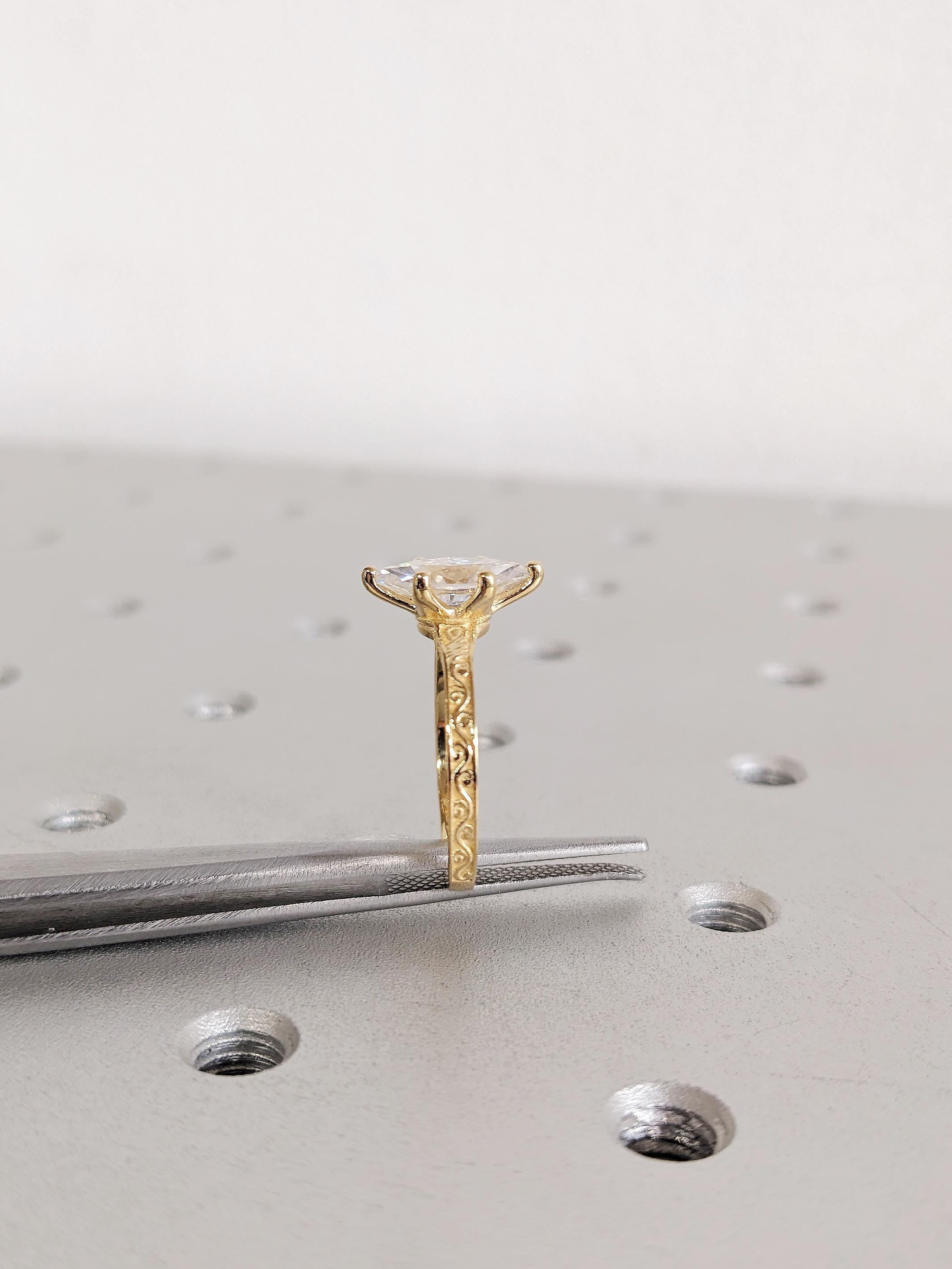 18K Yellow Gold Marquise Lab Diamond Engagement Ring, Solid Gold Vinta ...