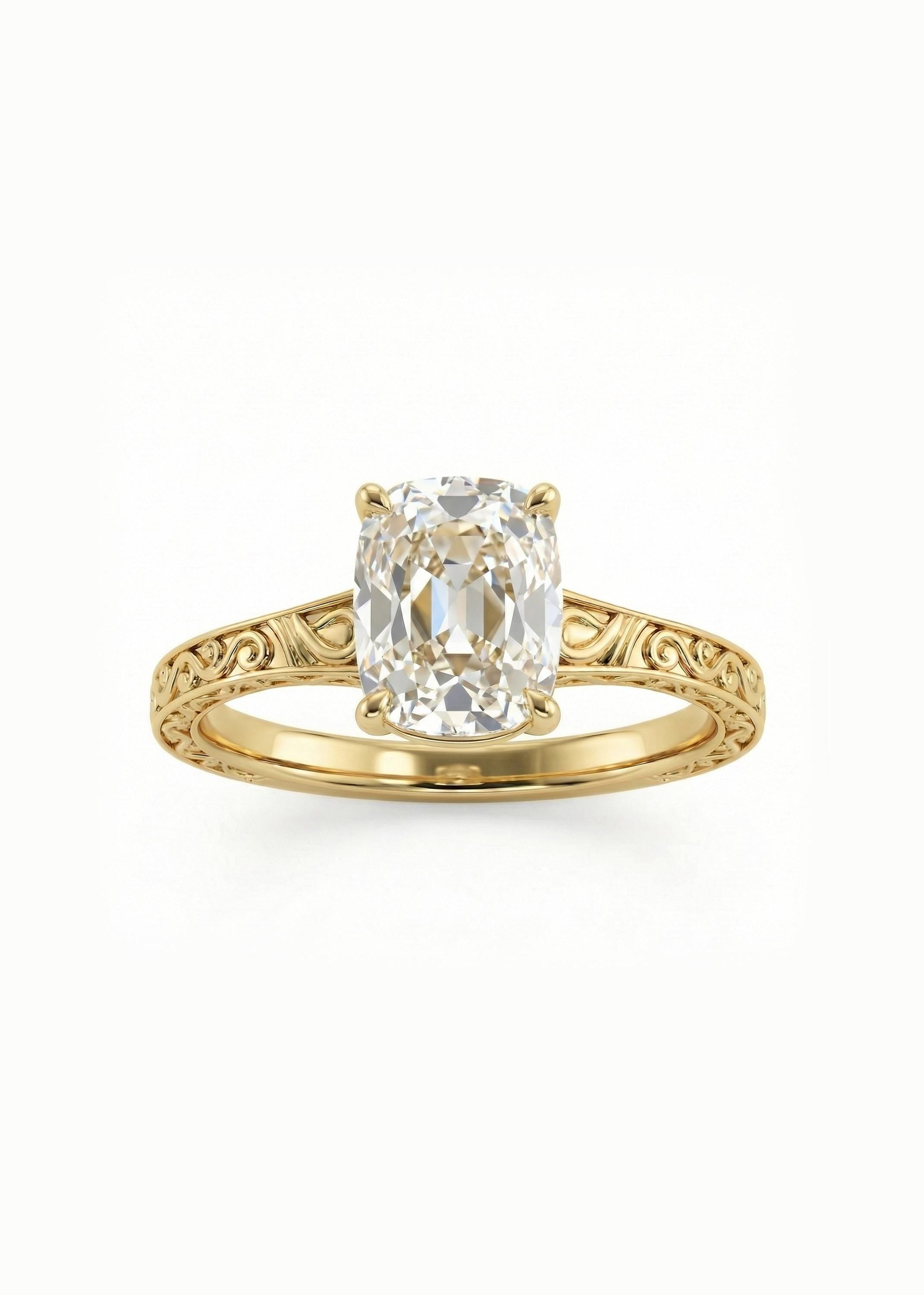 Old Mine cut Moissanite Ring | Elongated Cushion Moissanite Solitaire ...