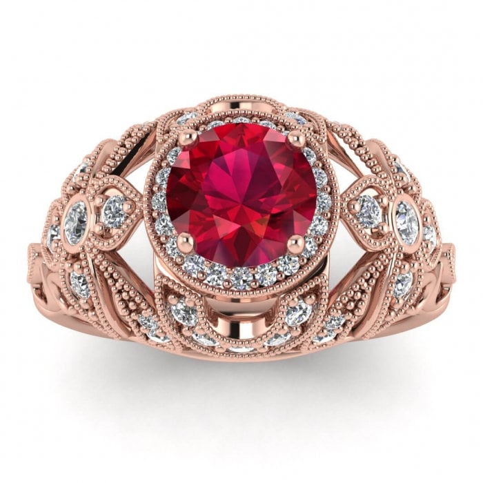 14k rose gold Eva halo antique ruby and diamond ring (2/5 ct. tw.), ed ...
