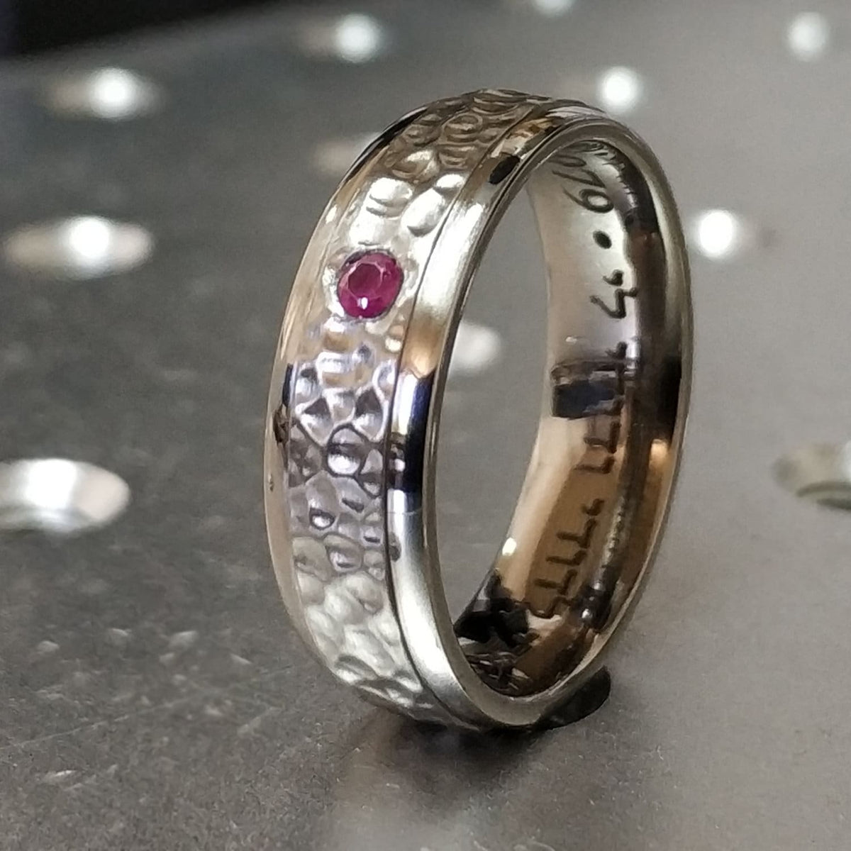 Ruby Titanium Hammered Wedding Ring Engagement Ring Brushed Satin 6mm ...