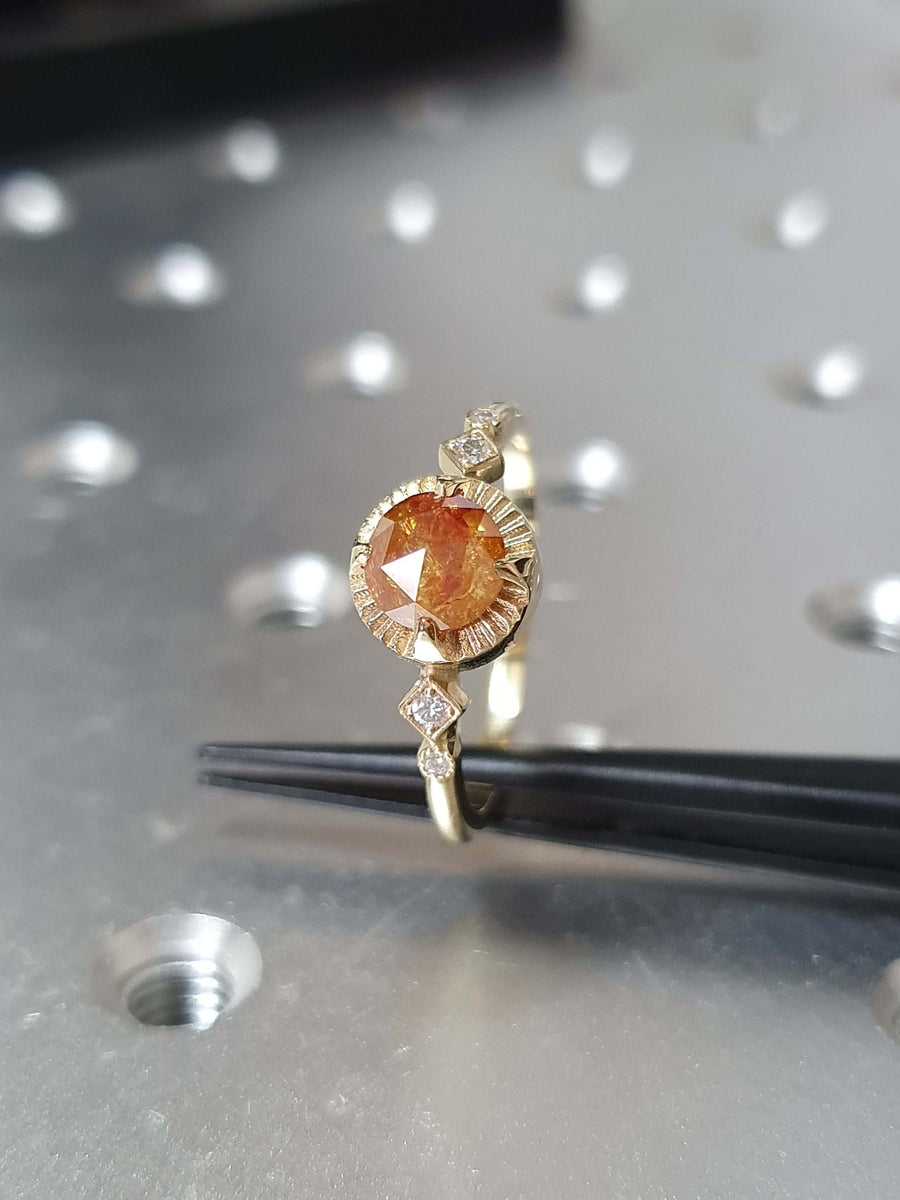 Rose Cut Diamond Round Ring, Vintage Brown Rose Cut Diamond Ring, Brow ...