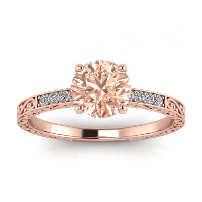 14k Rose Gold Elspeth Micropave Engraved Morganite And Diamond Engagem ...
