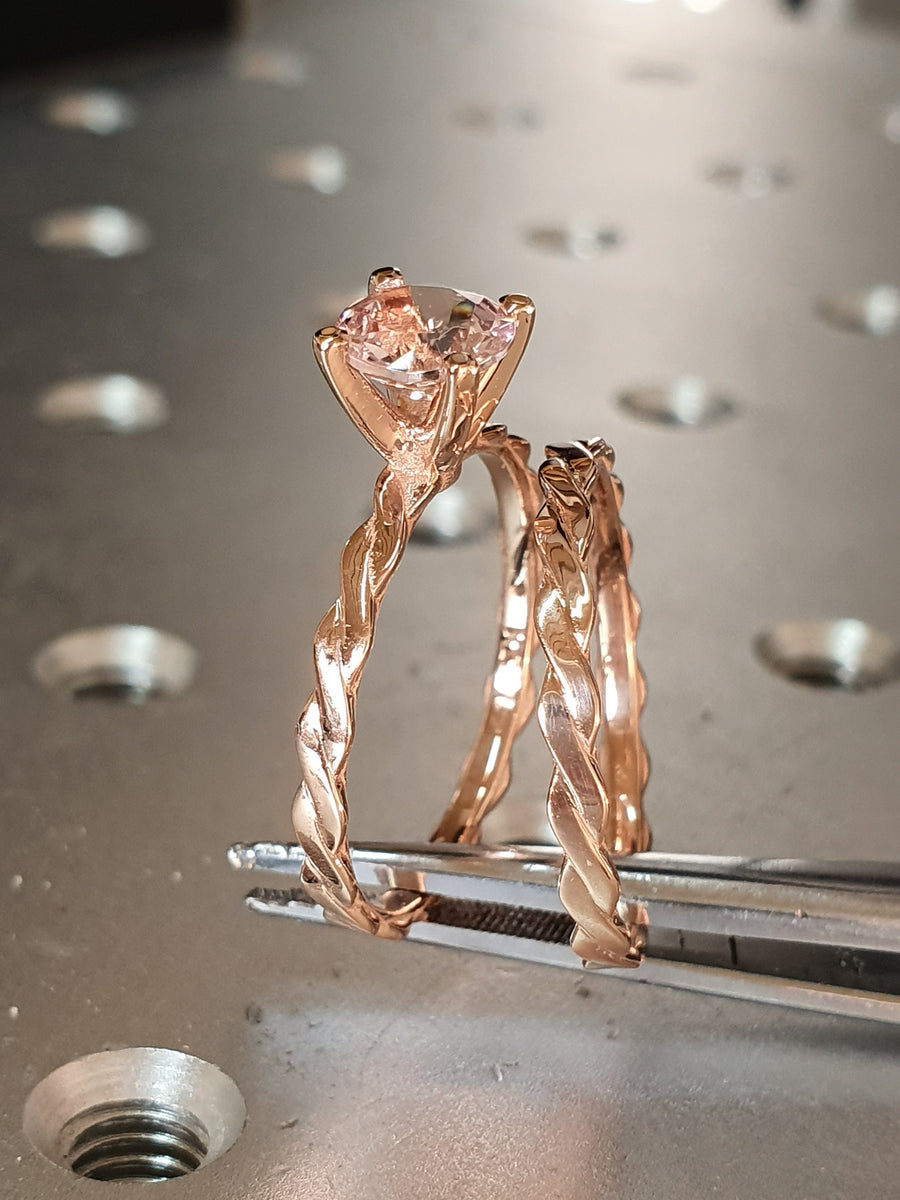 Morganite Ring Solid 14k Rose Gold Morganite Engagement Wedding Ring M ...