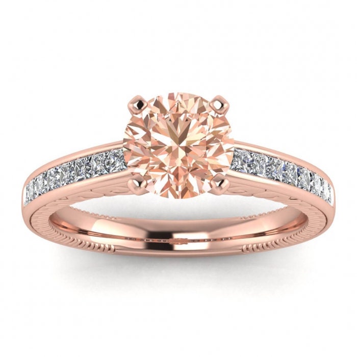 14k Rose Gold Brie Vintage Morganite And Diamond Princess Cut Channel ...