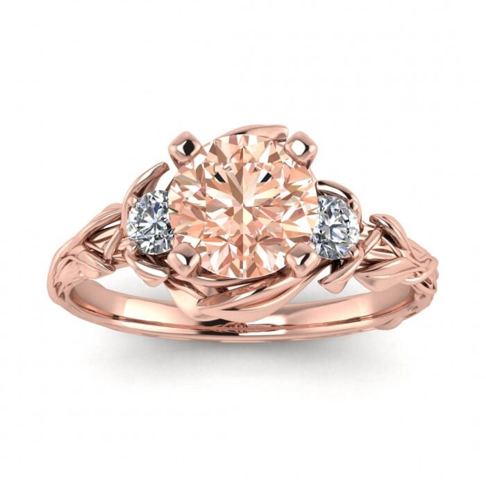 14k Rose Gold Lily Floral Morganite And Diamond Ring (1/5 Ct. Tw.); Li ...