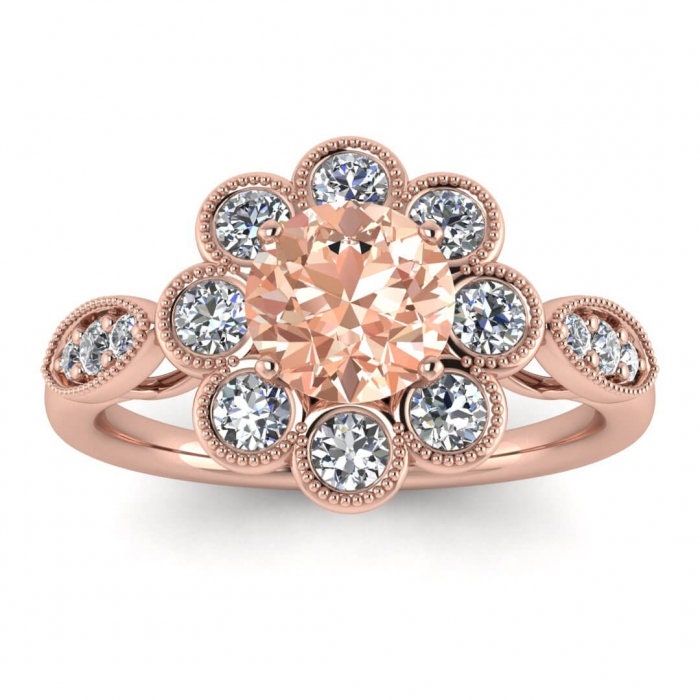 14k Rose Gold Flower Flower Morganite And Diamond Ring, Floating Galle ...