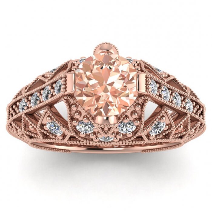 14k Rose Gold Willa Antique Morganite And Diamond Engagement Ring, Int ...