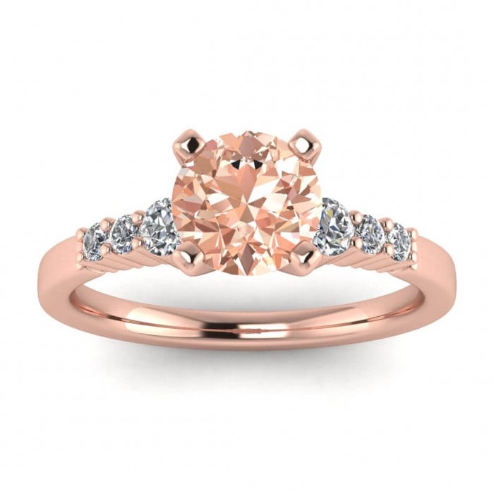 14k Rose Gold Soraya Tapered Morganite And Diamond Ring, Tapered Accen ...