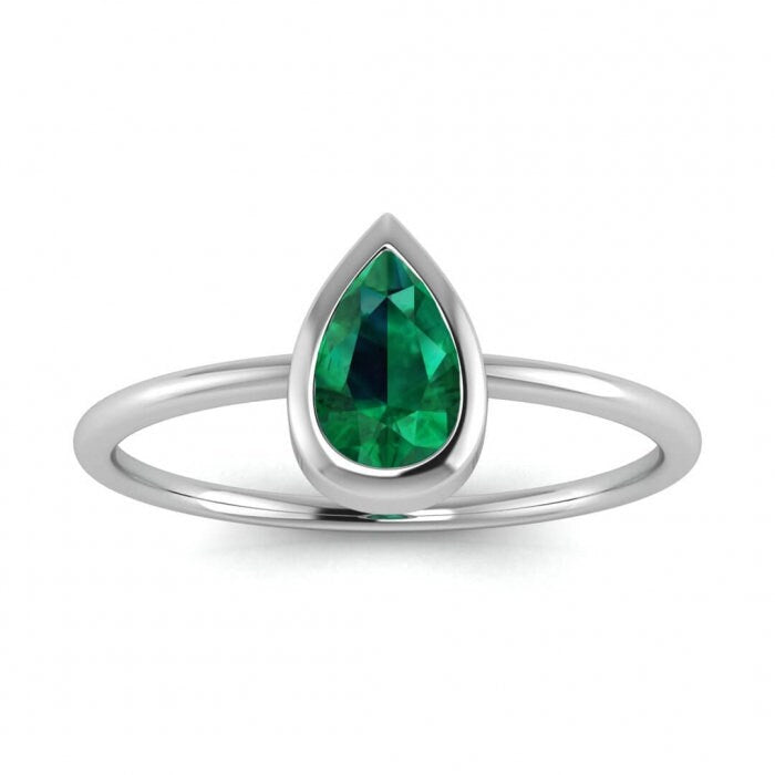 White Gold Drop Pear Shaped Emerald Engagement Ring Thin Band Pear Sha ...