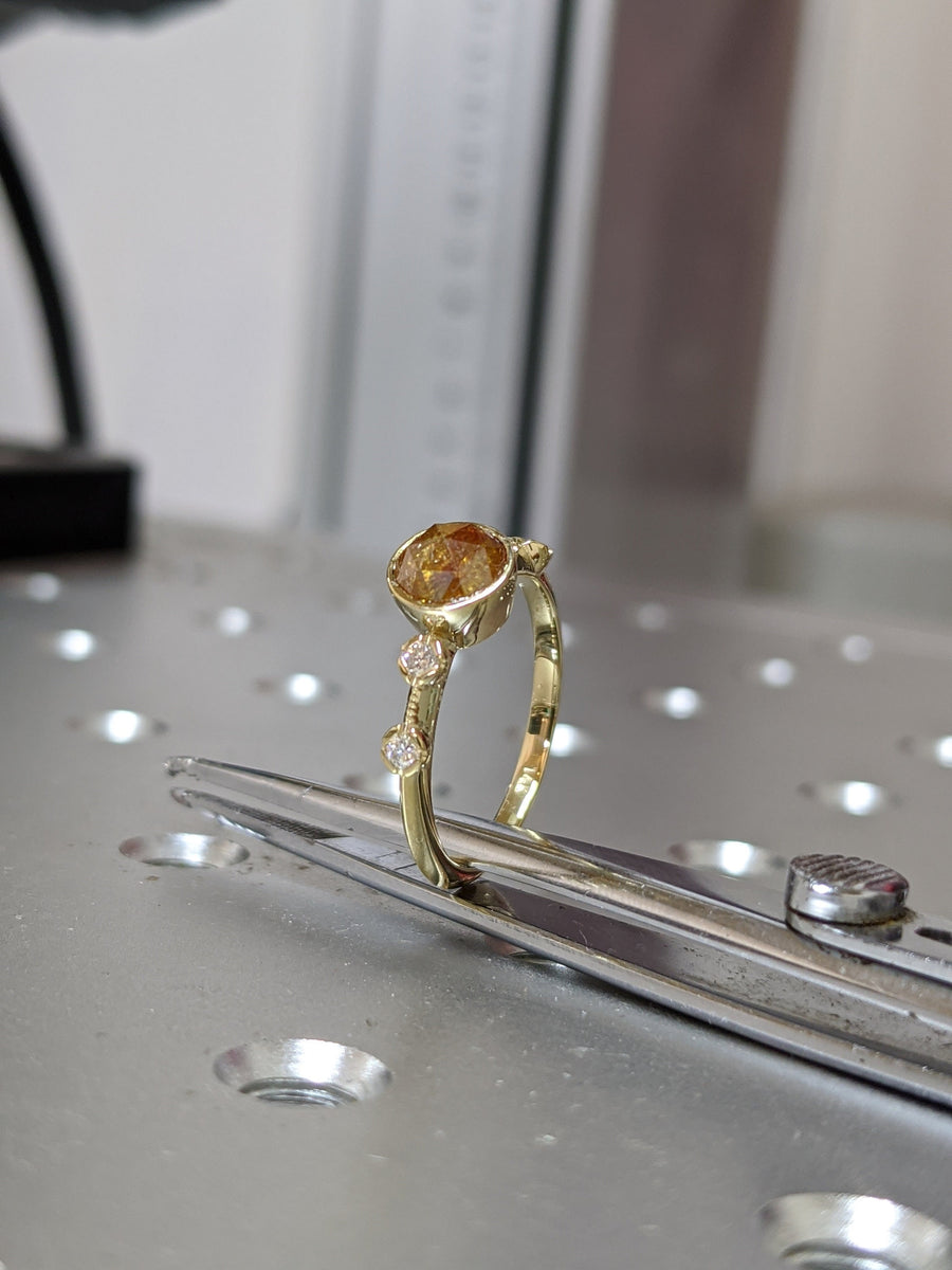 Rose Cut Diamond Ring Natural Color Diamond in Solid 14k Gold Unique E ...