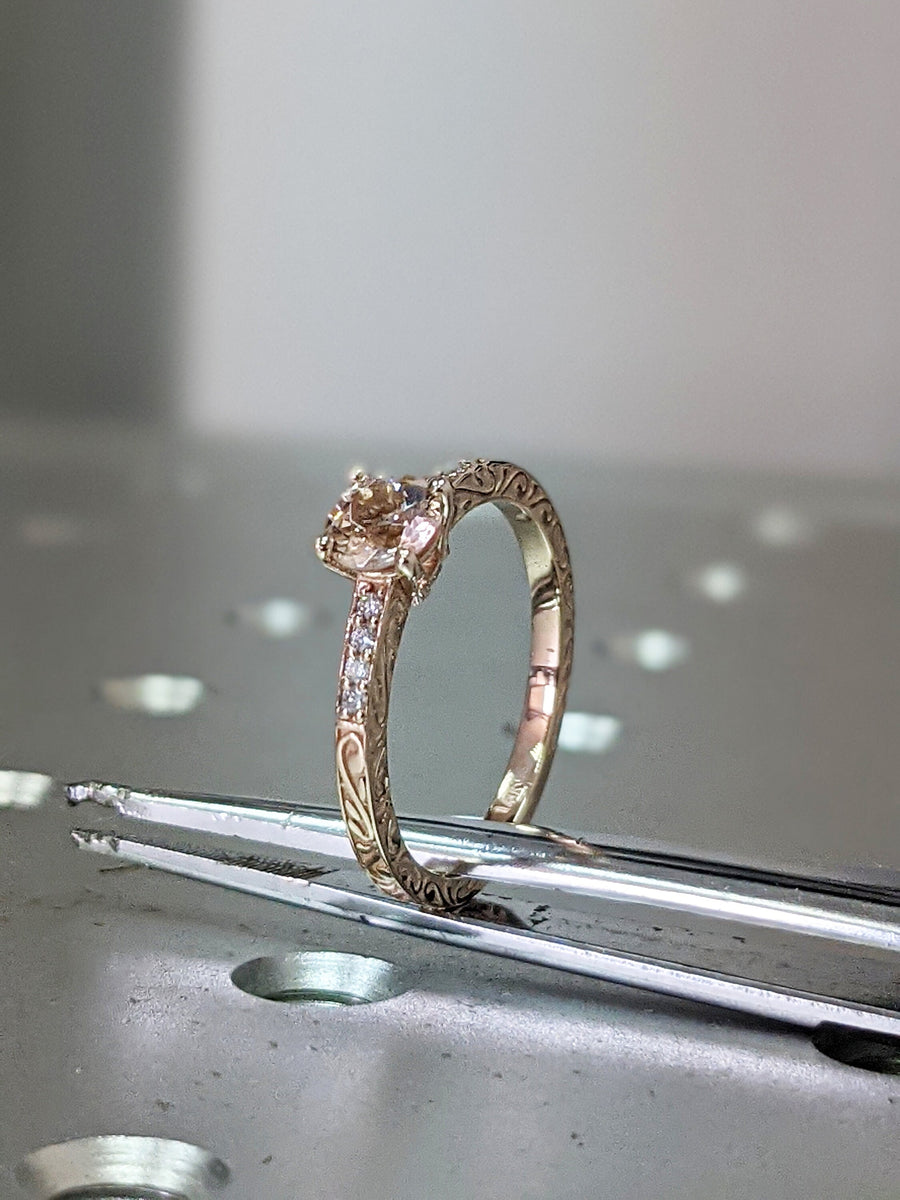 Morganite Engagement Ring, Vintage Floral Morganite Ring, Rose Gold Fl ...