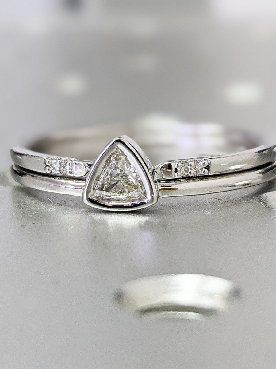 Trillion Diamond Ring Set, Modern Wedding Ring Set, Wedding Band Set ...
