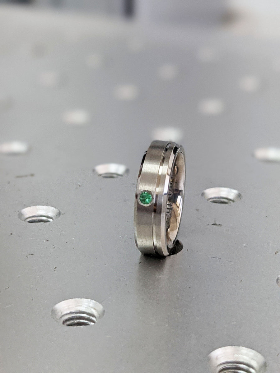 Green Emerald Band Satin Titanium Wedding Band, Womens Titanium Rings ...