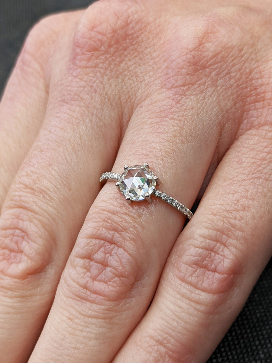 1.0 ct. Rose Cut Round Ring, Rose Cut Colorles Moissanite Engagement R ...