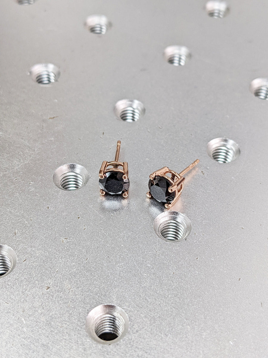 Black Diamond Stud Earrings, Black Diamond Earrings, 14k Gold Stud Ear ...