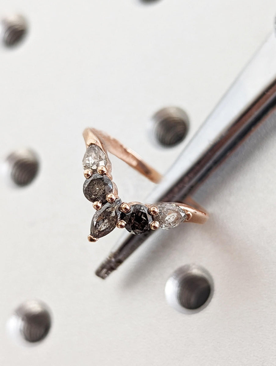Vintage Salt And Pepper Diamond Chevron Wedding Band Half Eternity Art ...