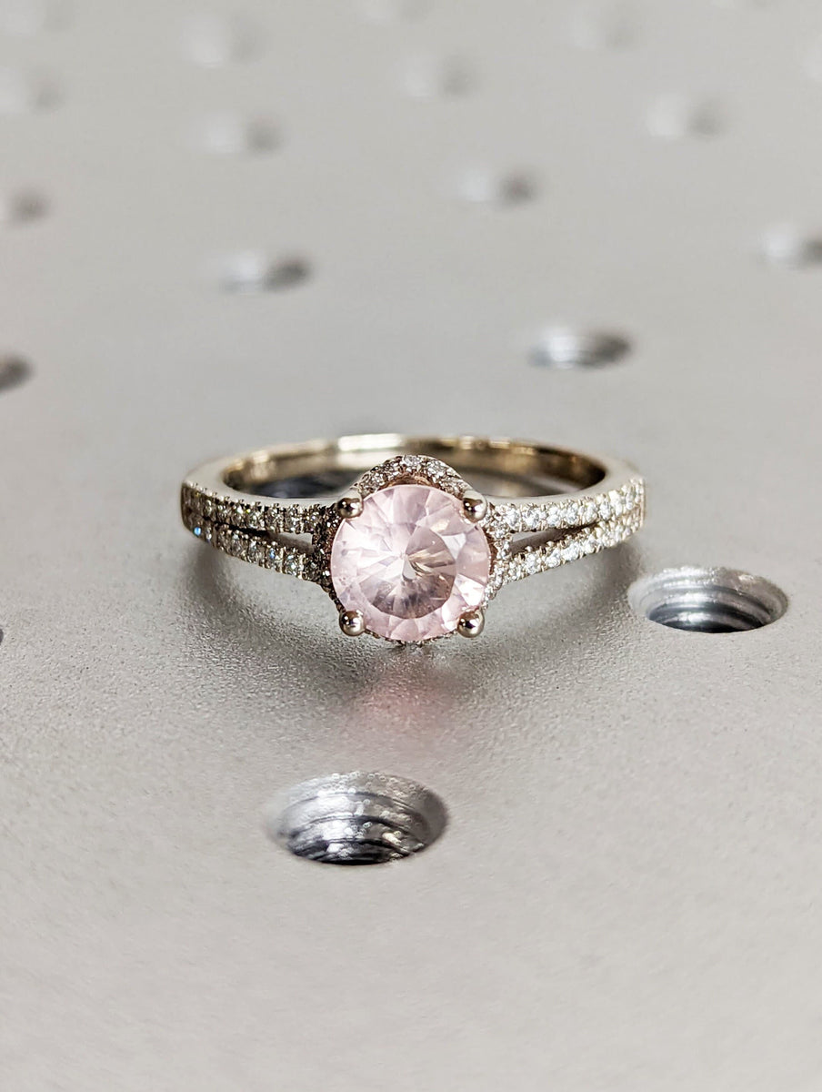 Rose Quartz & Diamond Cluster Ring | solid 14k Gold Rose Quartz and Di ...
