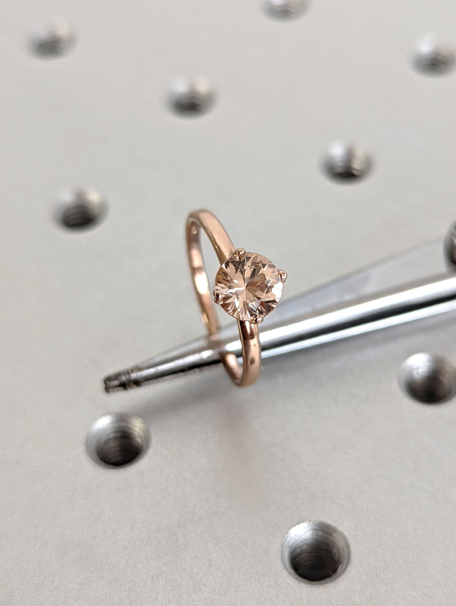 14k Rose Gold Ellis Solitaire, Morganite Diamond Flower Ring, Delicate ...