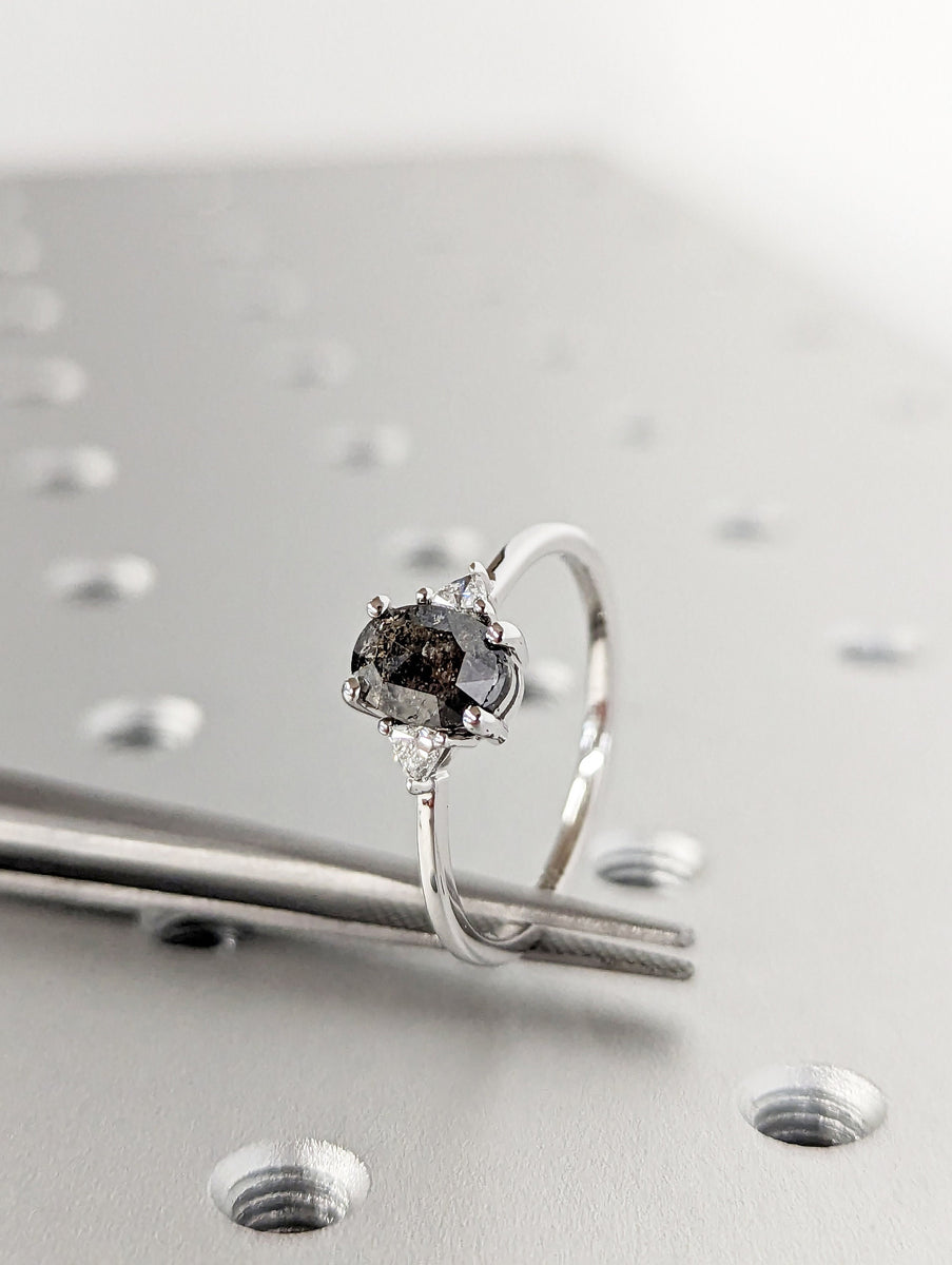 Raw Diamond Oval Triangle Diamond, Salt and Pepper, Unique Engagement ...