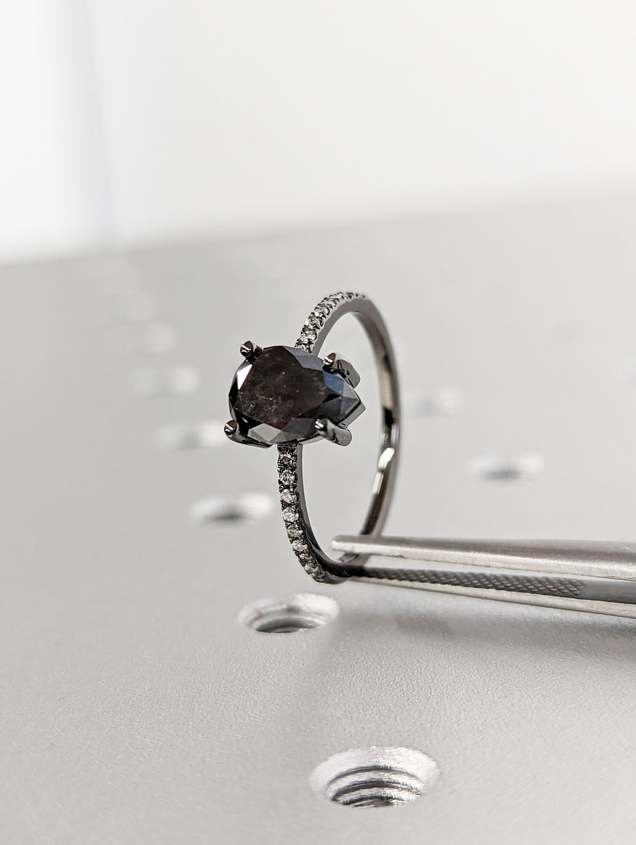 1920's Raw Salt and Pepper Diamond, Pear Diamond Ring, Unique Engageme ...