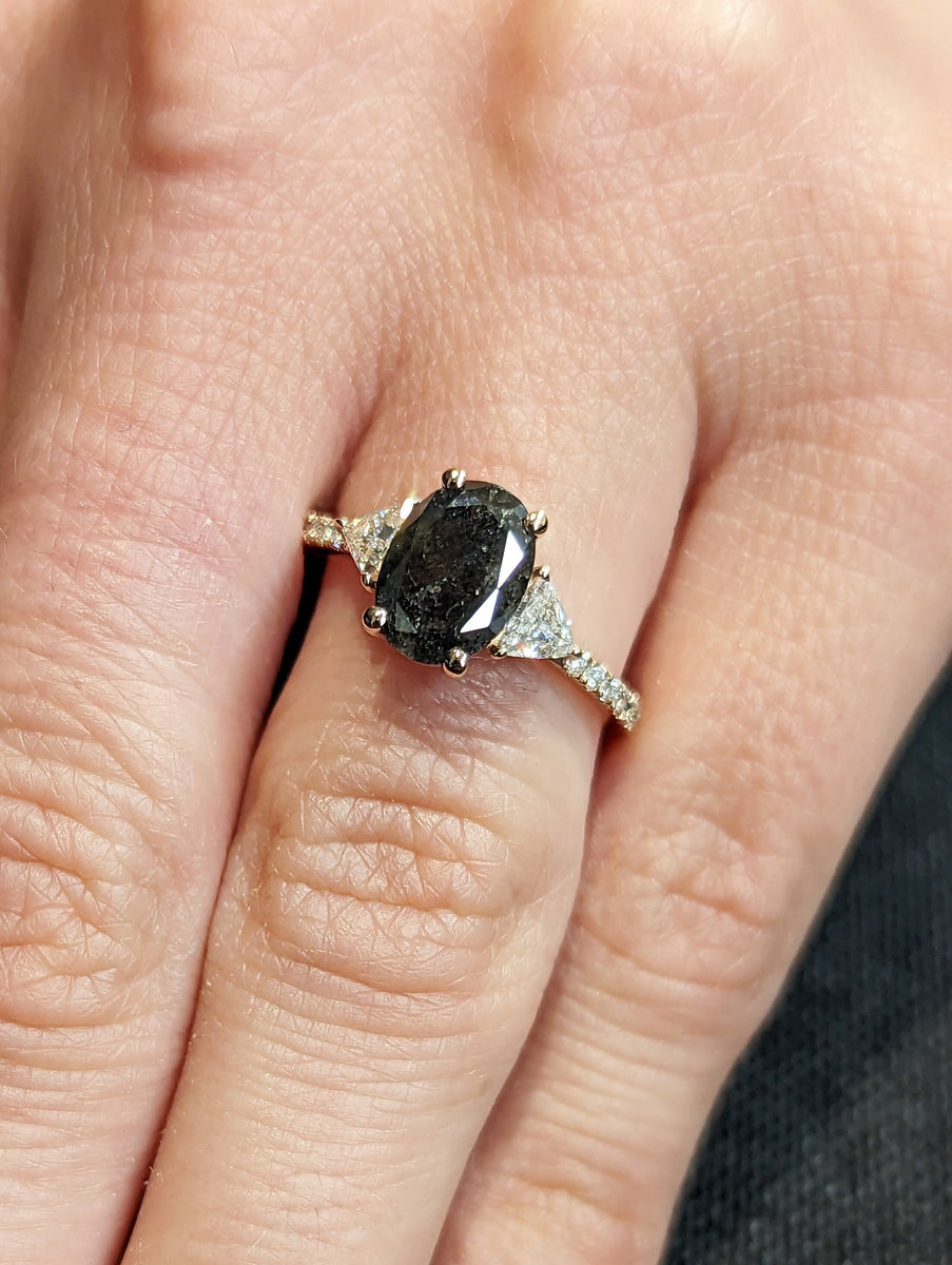 Raw Diamond Oval Triangle Diamond, Salt and Pepper, Unique Engagement ...