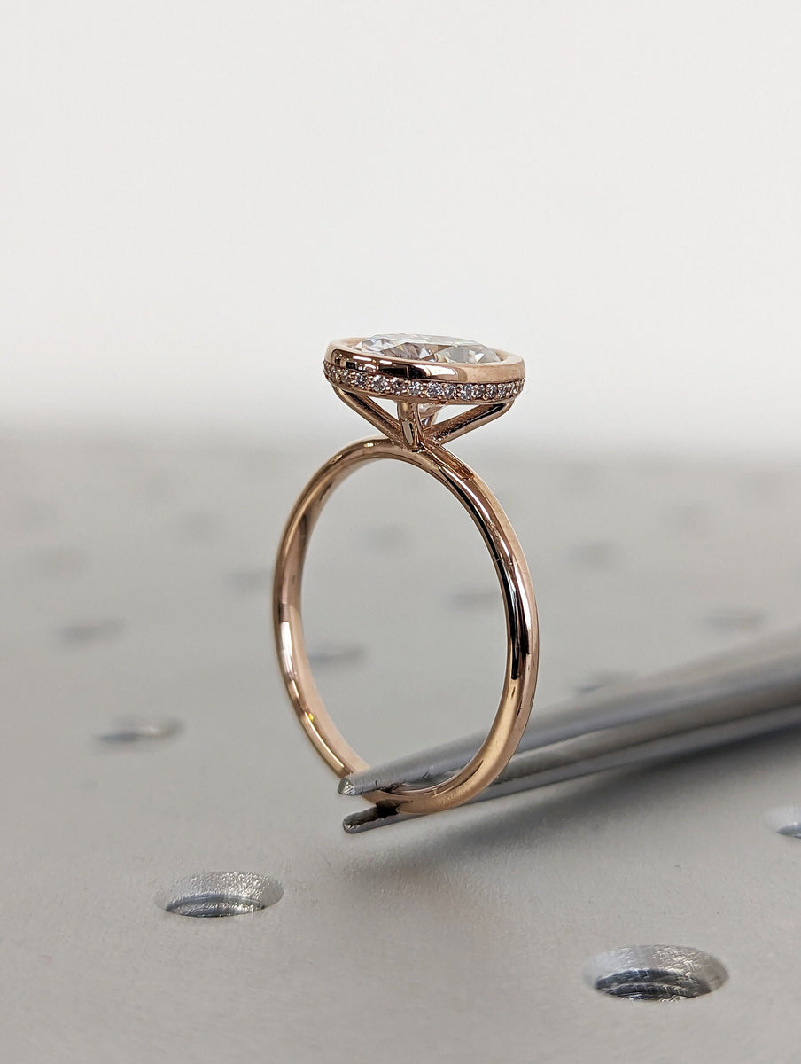 Oval engagement ring 3ct stone ring 14K Solid Rose Gold Promise ring D ...