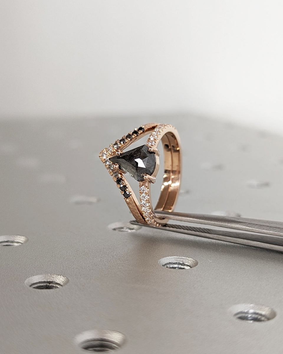 Raw Diamond Fan Cut Diamond, Salt and Pepper, Unique Engagement Ring ...